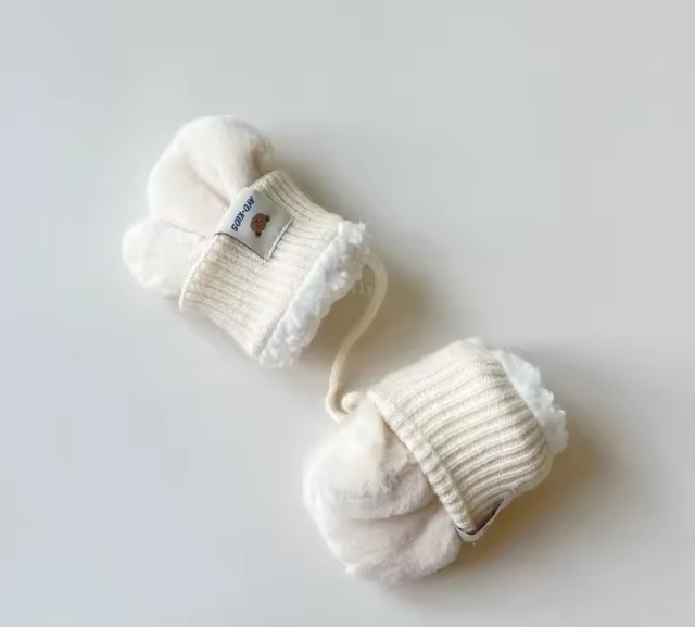 1-4Y Baby Cartoon Bear Label Winter Girls Gloves - Soft Fur Children T ...